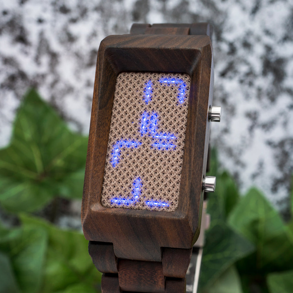 Digital LED Watch | Sequence Wood Mesh | Tokyoflash Japan